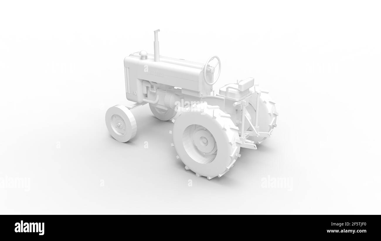 3D rendering of a vintage tractor vehicle agriculture machine isolated ...
