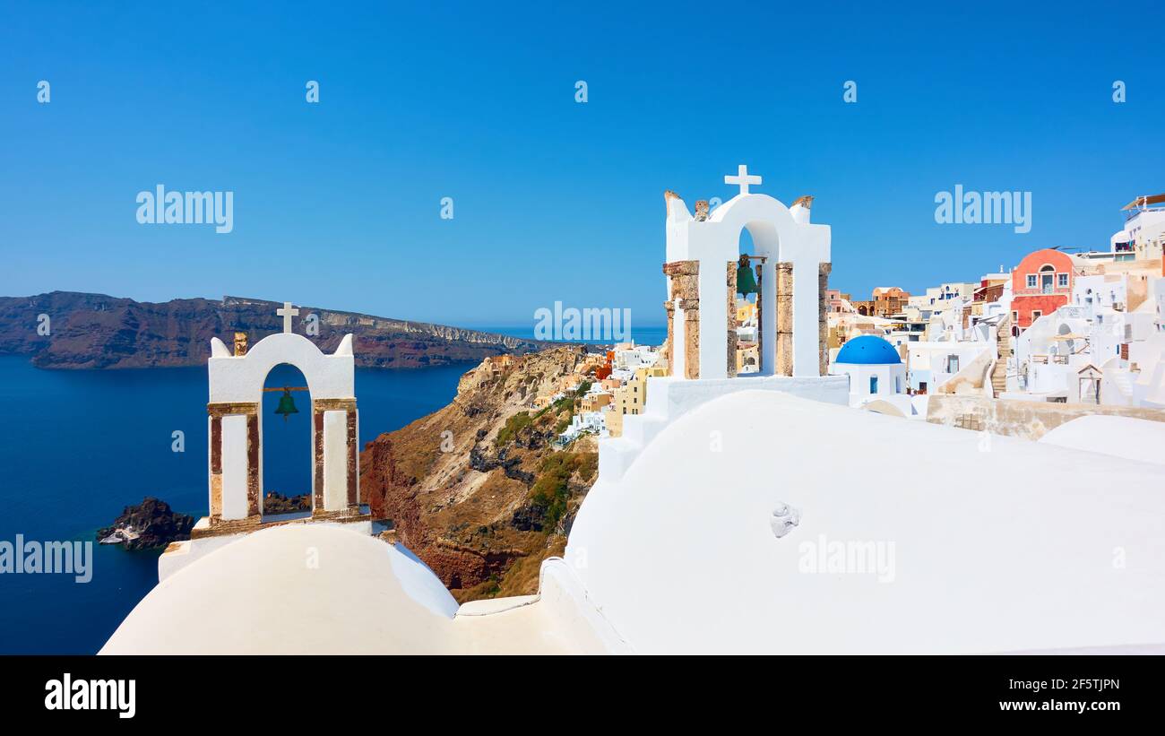 Greece, Santorini Island. Scenic view of Oia city by the sea. Greek ...
