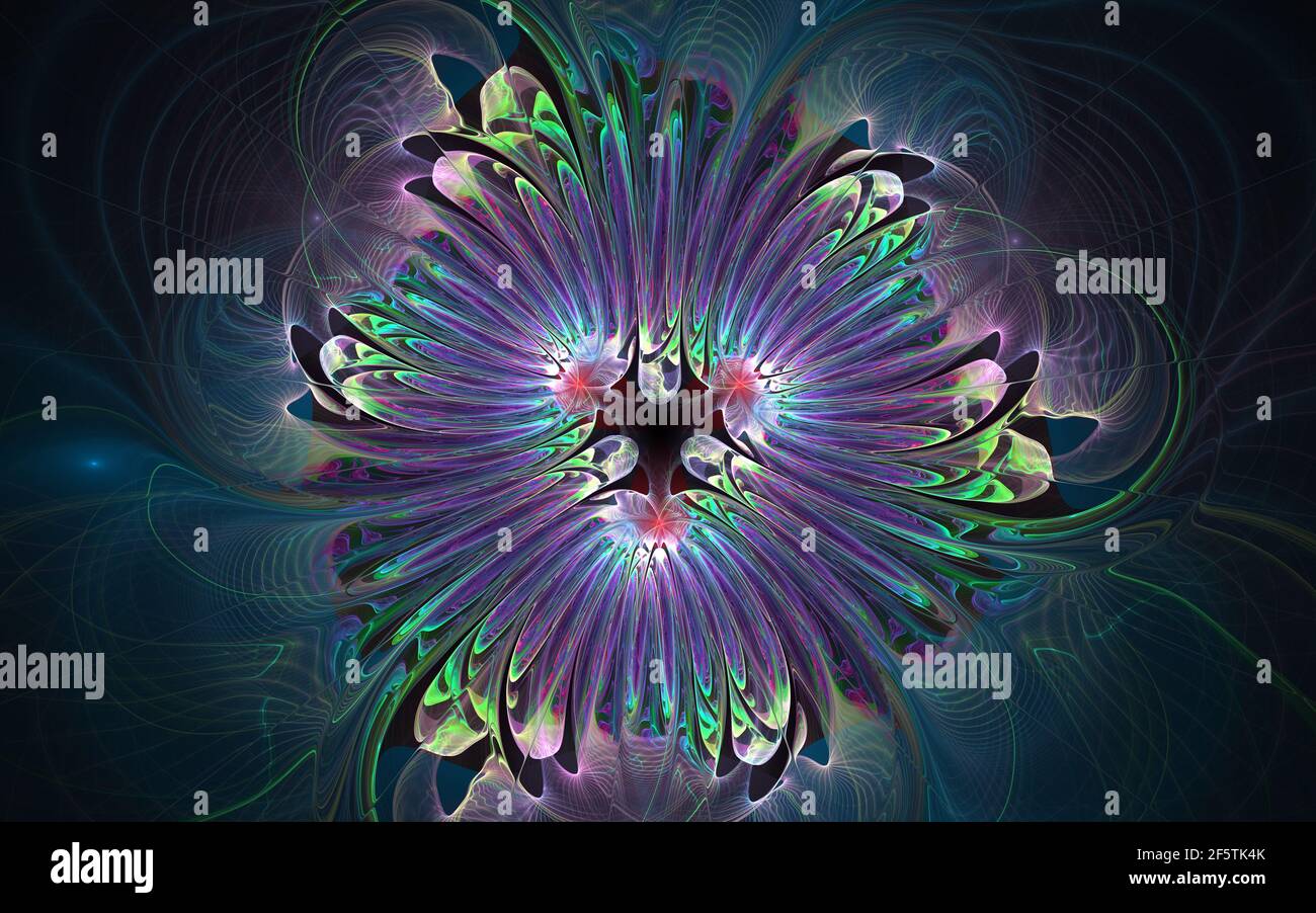 Abstract fractal flower with sparkles, colorful futuristic design ...