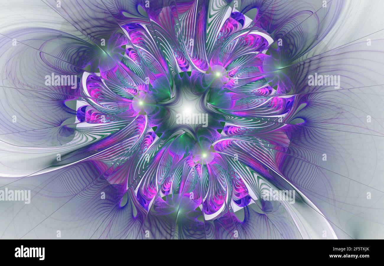Beautiful Abstract fractal flower resembling spring flowers with rays ...