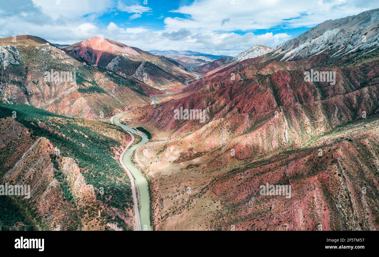 Aerial photography of mountains and clouds along the Yunnan-Tibet route ...