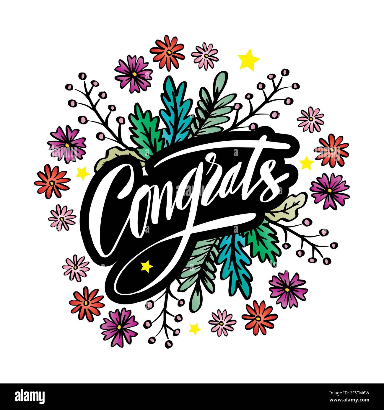 Congratulations Hand lettering with floral ornament Stock Photo - Alamy