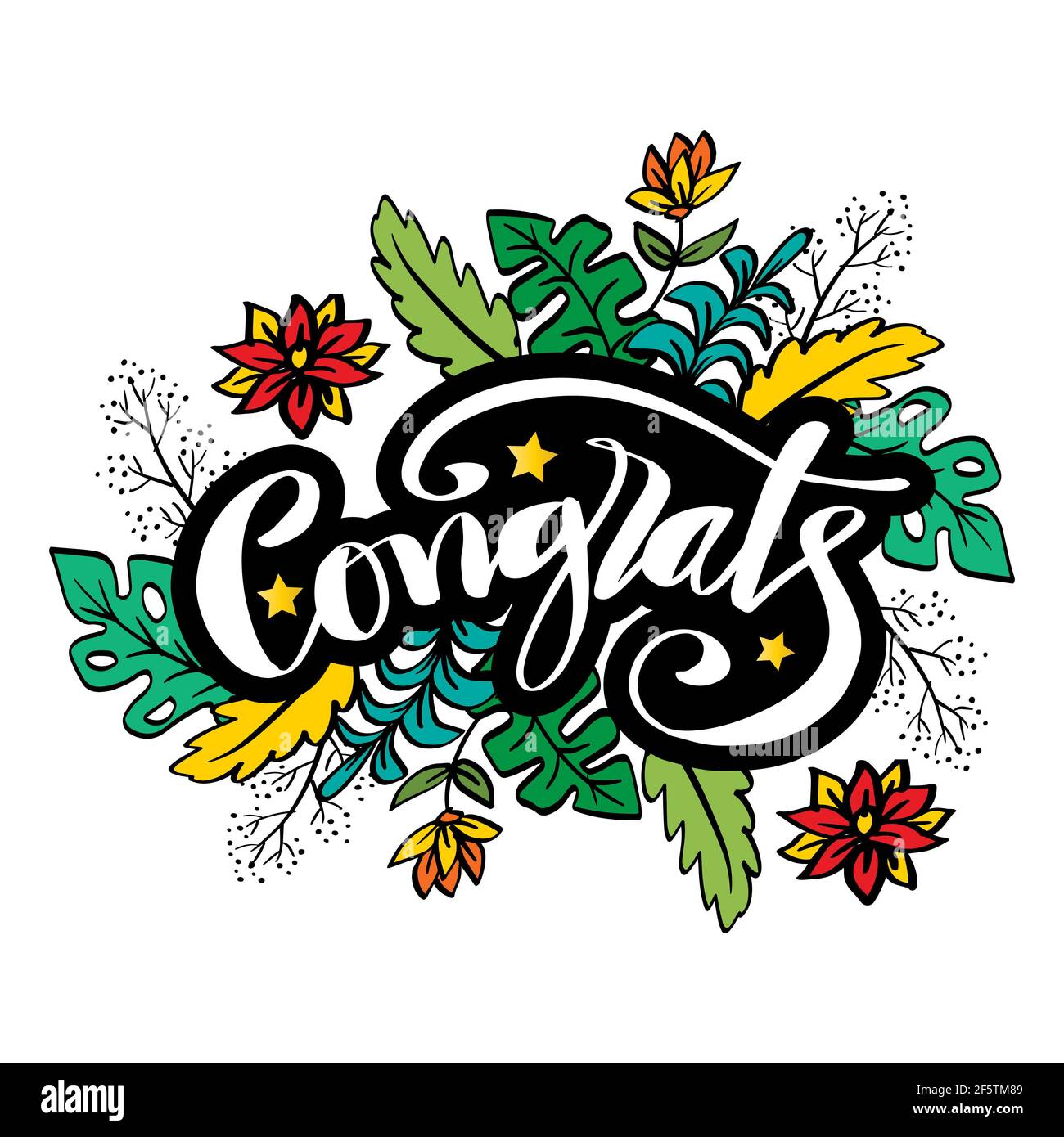 Congratulations Hand lettering with floral ornament Stock Photo - Alamy