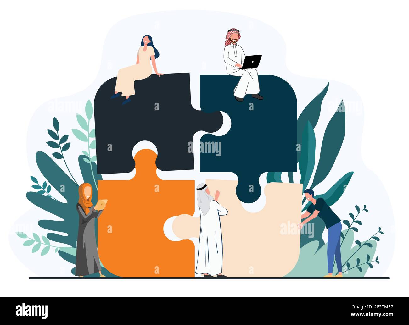 Business team putting together jigsaw puzzle isolated flat vector ...