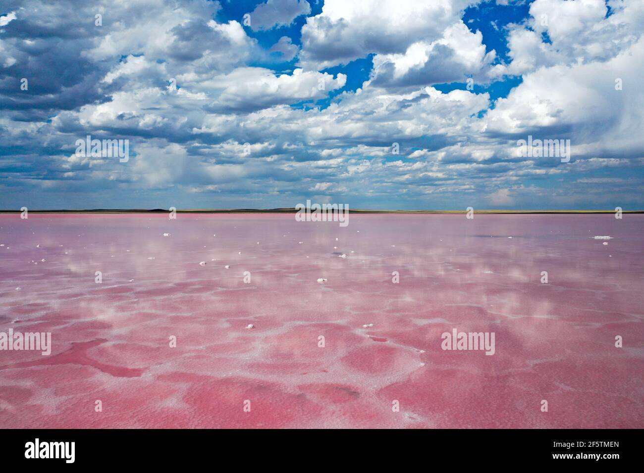 blue sky with clouds and pink salt lake Stock Photo - Alamy