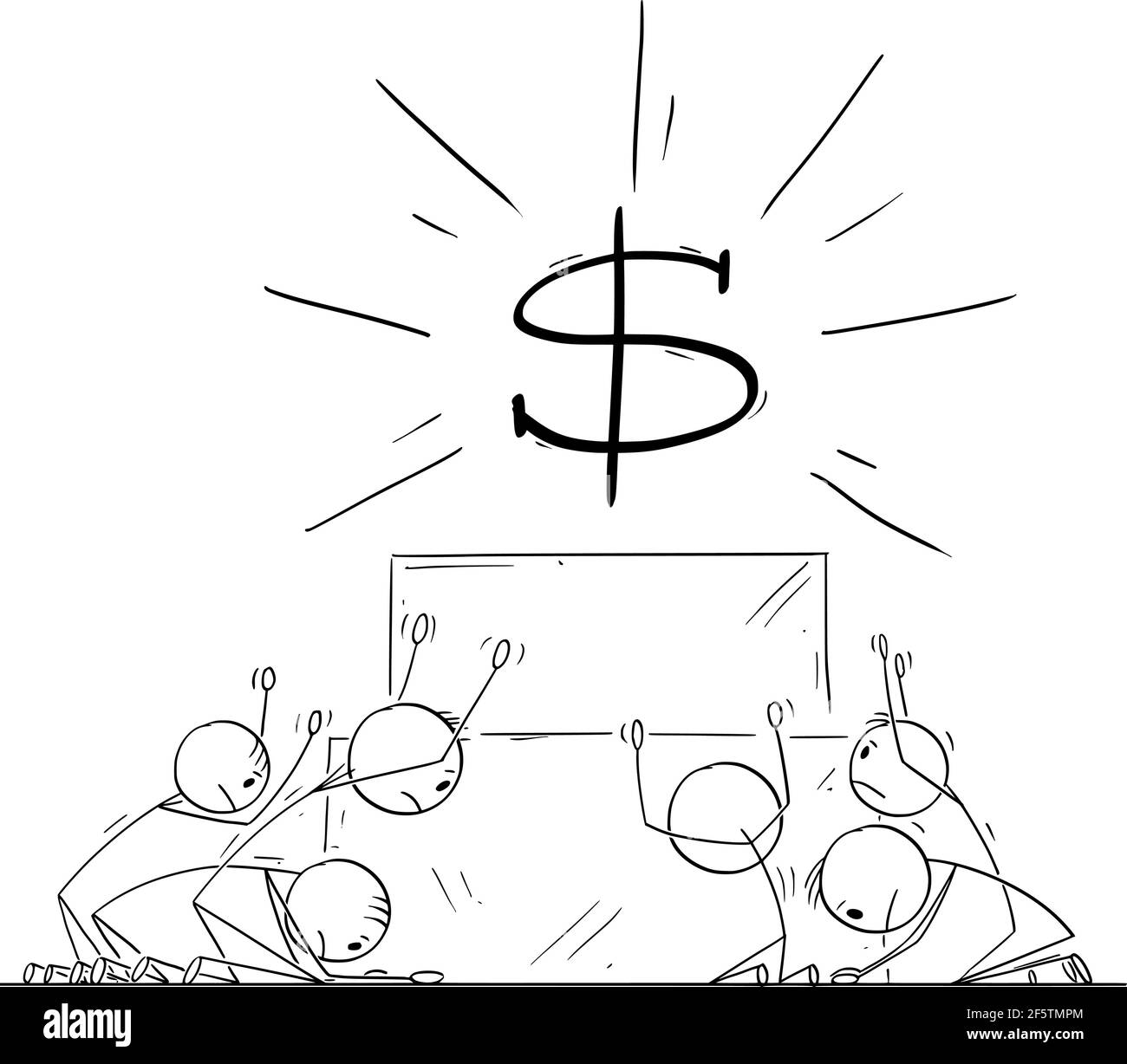 Group of People or Businessmen Worship or Invoke Money or Dollar Symbol ...