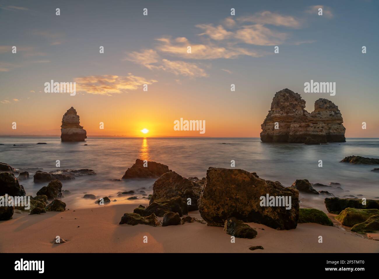 The beautiful beach during sunset in Lagos, Algarve, Portugal Stock ...