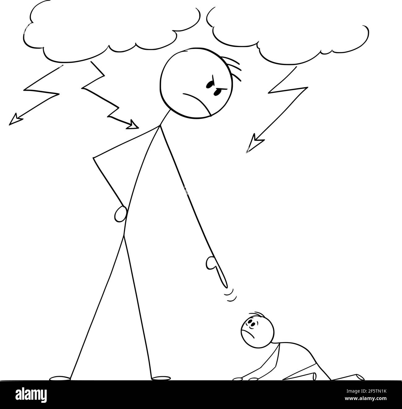 Man Oppressing Another Man Using His Power, Vector Cartoon Stick Figure ...