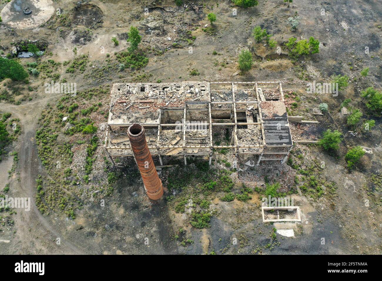 top view of a ruined building with a chimney Stock Photo - Alamy