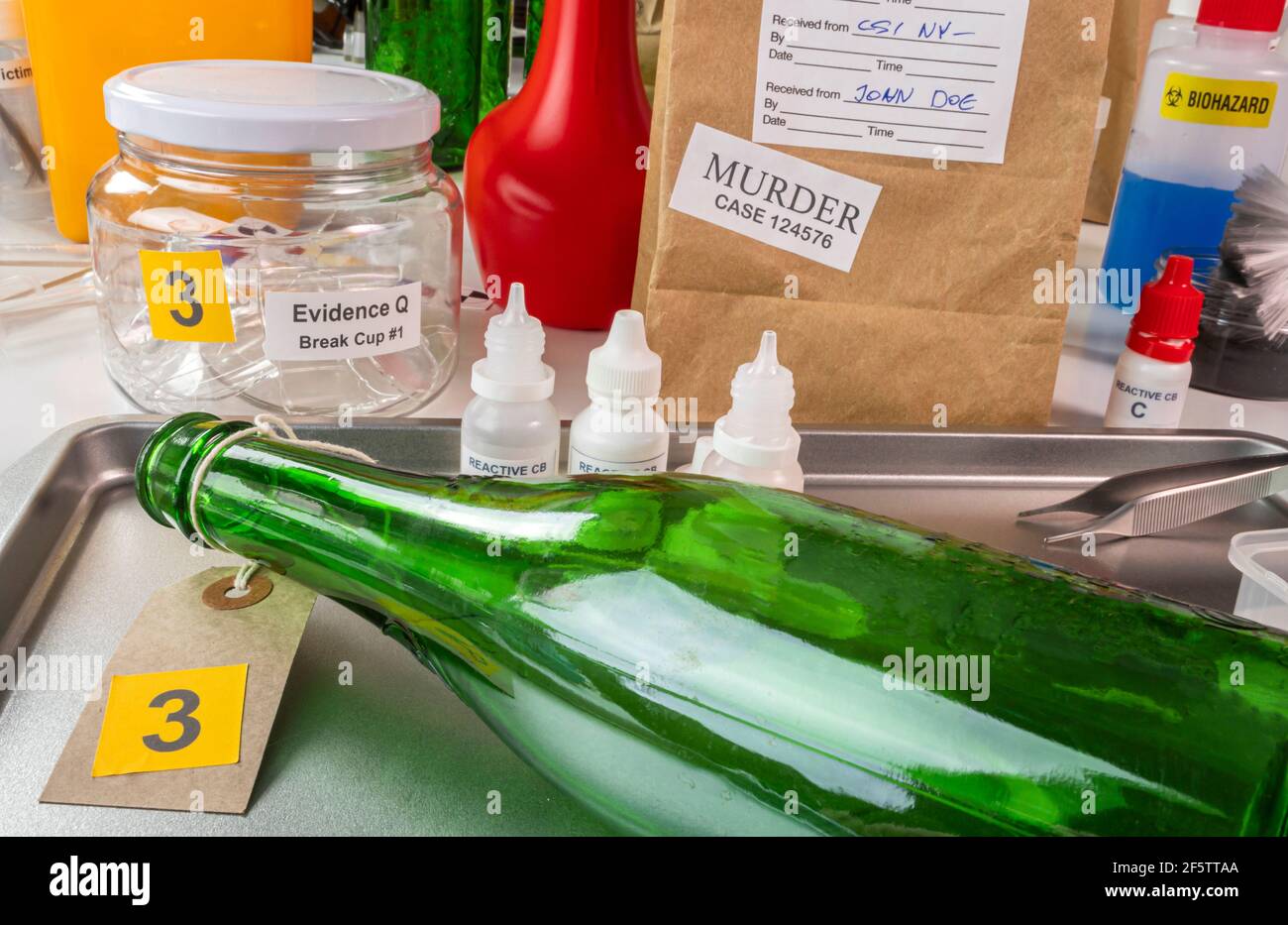 samples from a broken glass bottle in Criminalistic Lab, conceptual ...