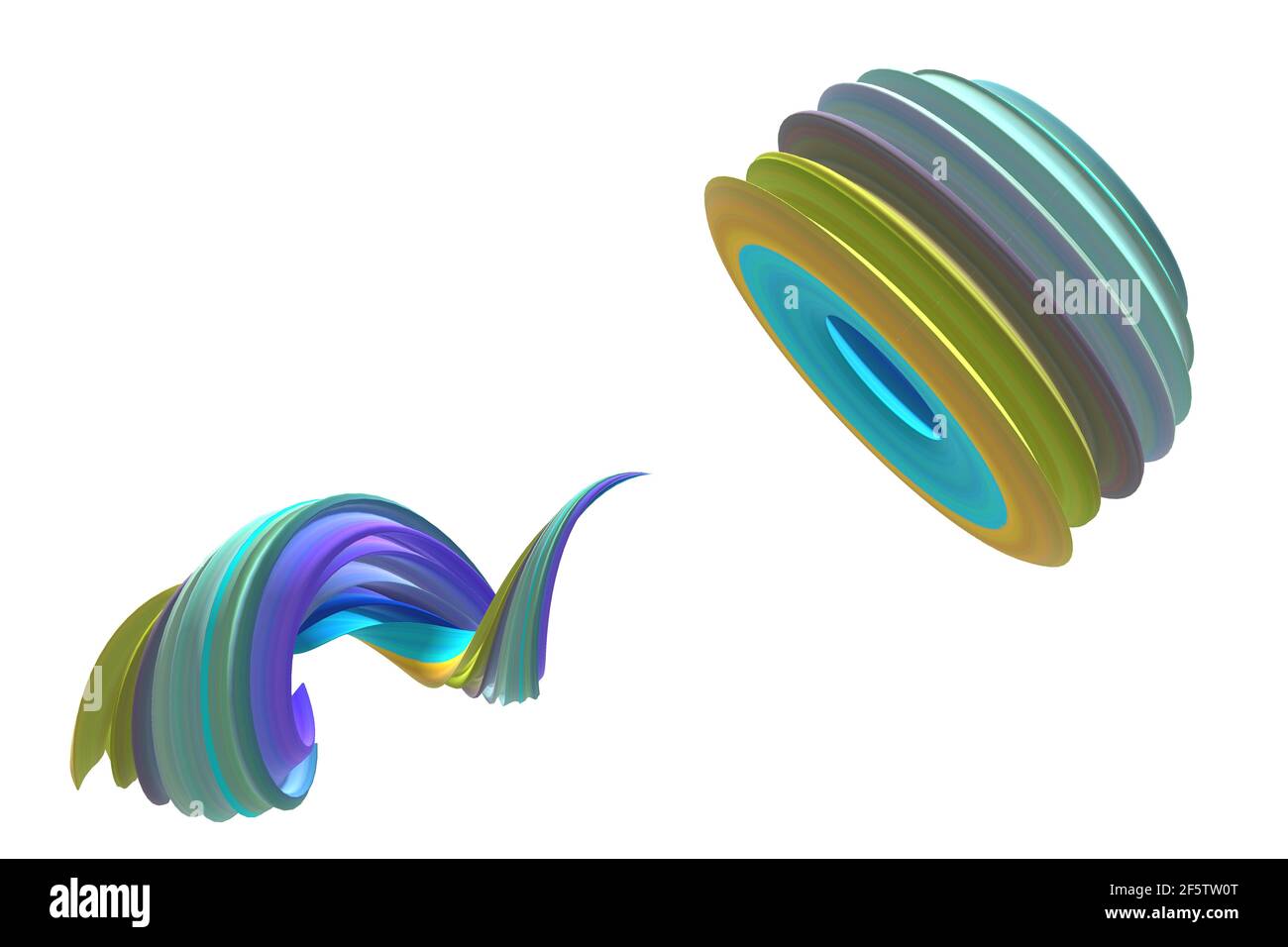 Sets of 3D abstract ring model and spiral with color lines on the white ...