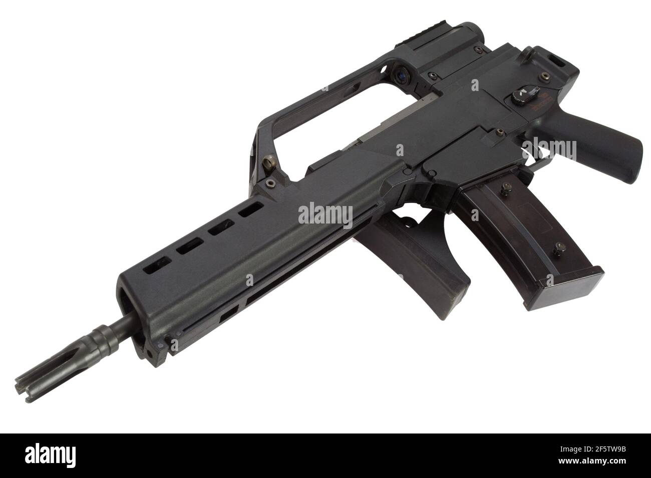 modern german army assault rifle with folded stock isolated on a white ...