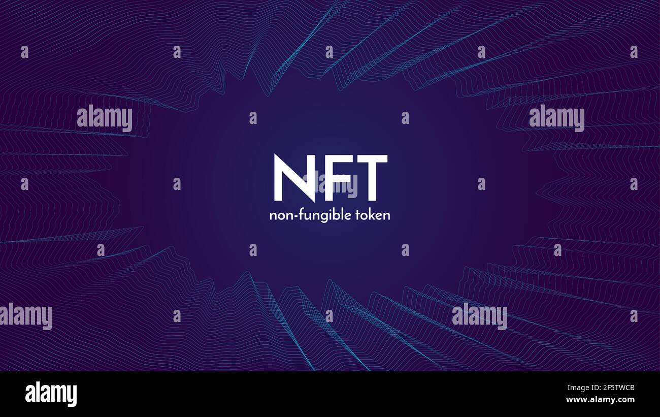 Nft non fungible token white text on futuristic neon purple background ...