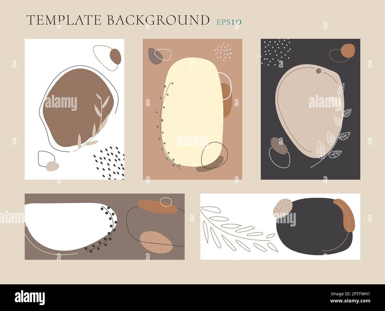 Set of abstract organic collage hand drawn scandinavian botanical color ...