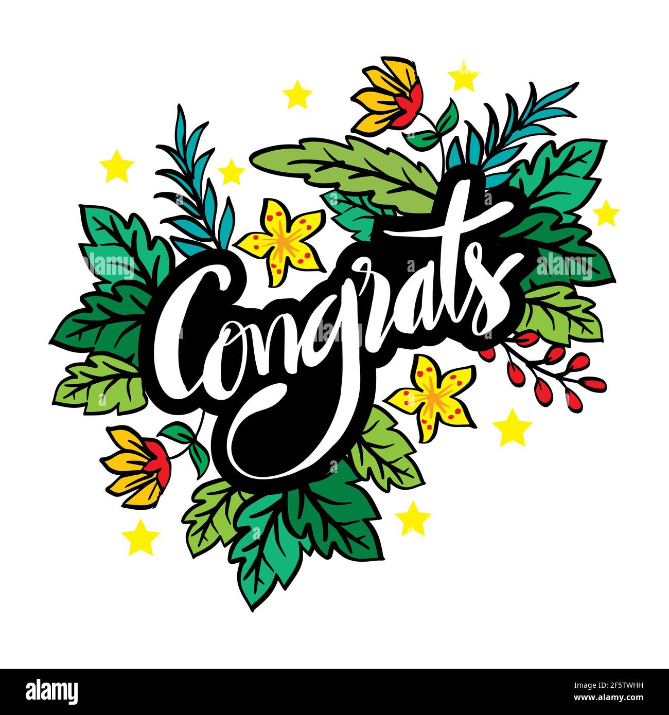 Congratulations Hand lettering with floral ornament Stock Photo - Alamy