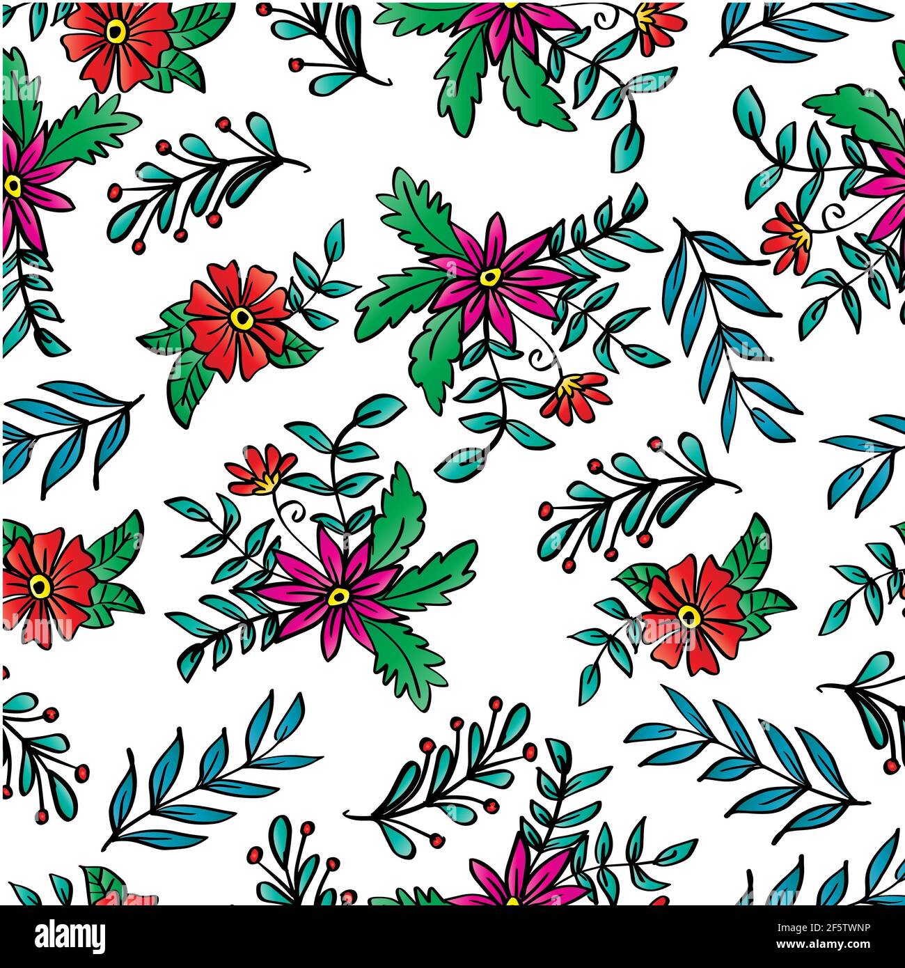 Modern seamless pattern with flowers elements Stock Photo - Alamy