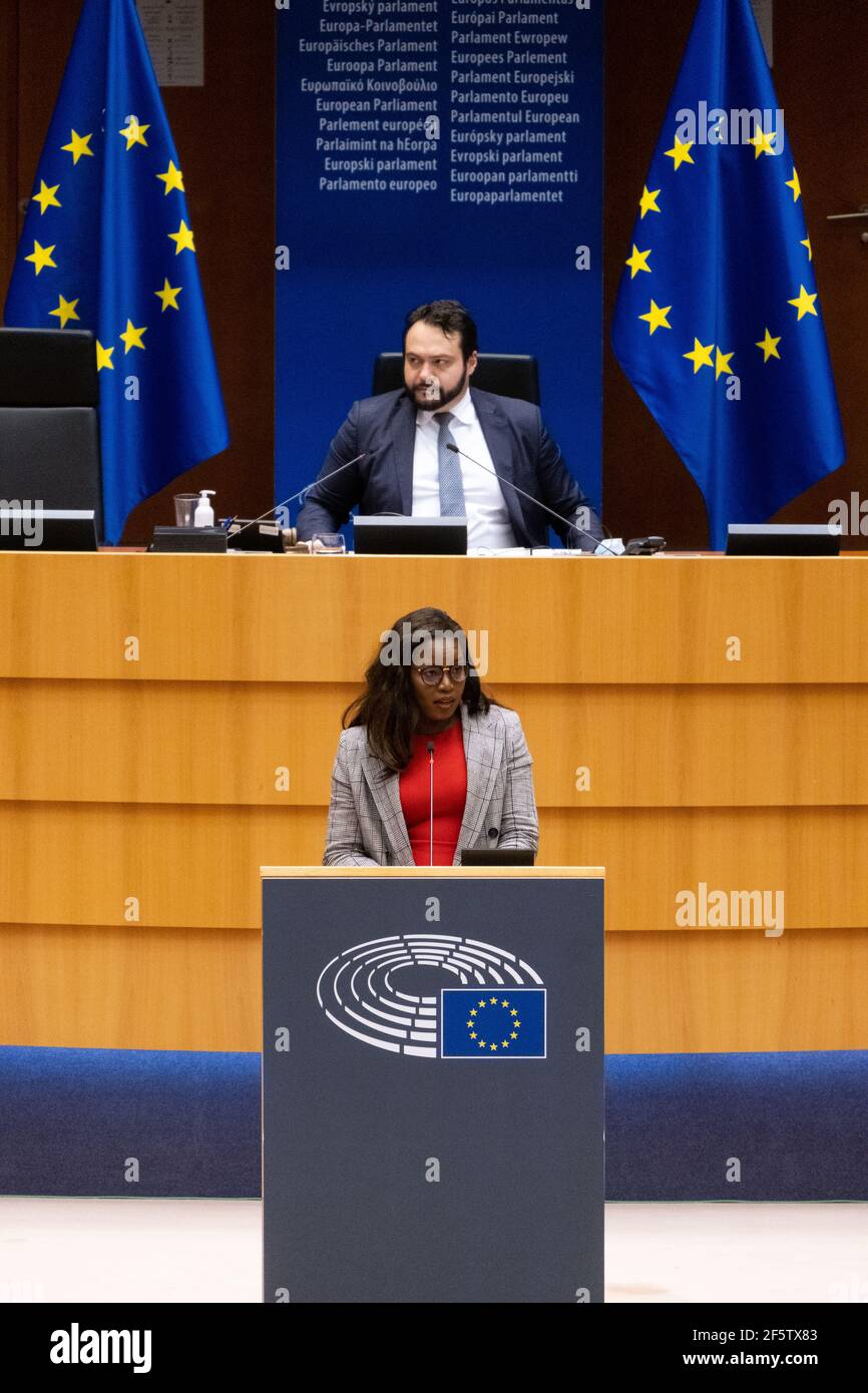 Plenary session of the European Parliament. Brussels on 25/03/2021 ...