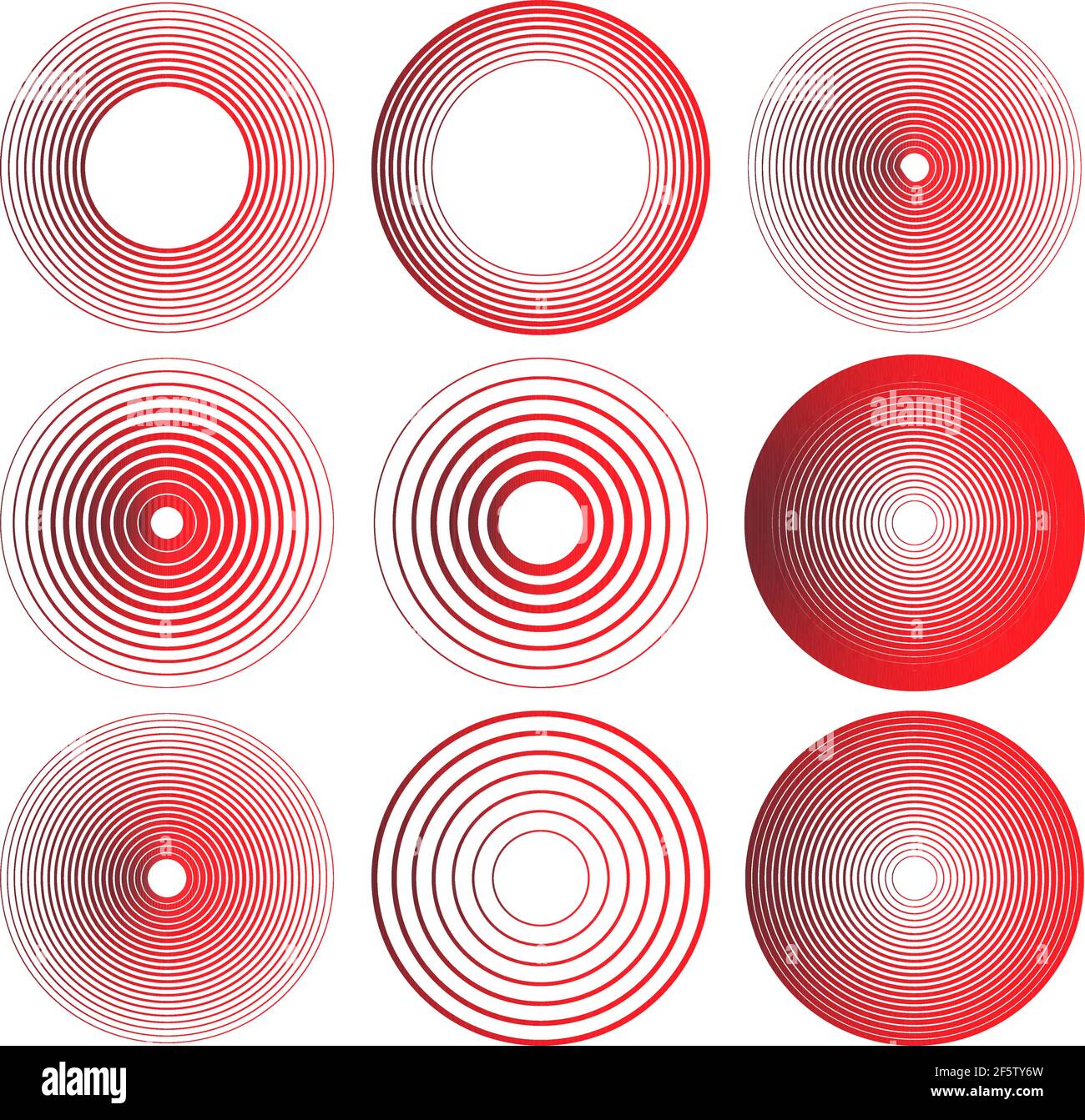 Radial, concentric, radiating rings, circles vector element set — Stock ...