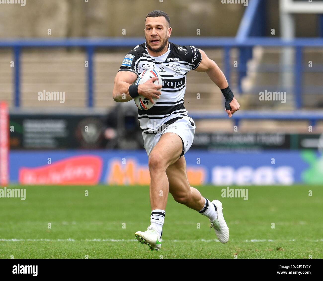 Leeds, UK. 28th Mar, 2021. Carlos Tuimavave (3) of Hull FC in action ...