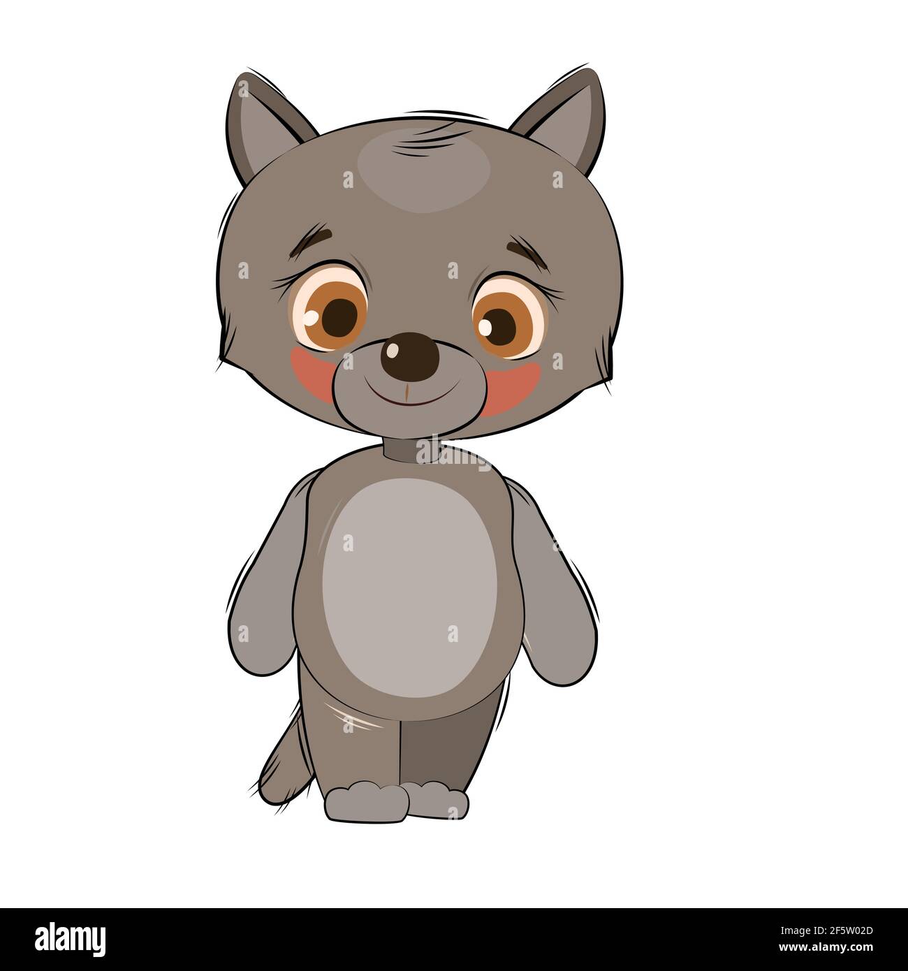 Little wolf cub. Isolated object on a white background. Cheerful kind ...