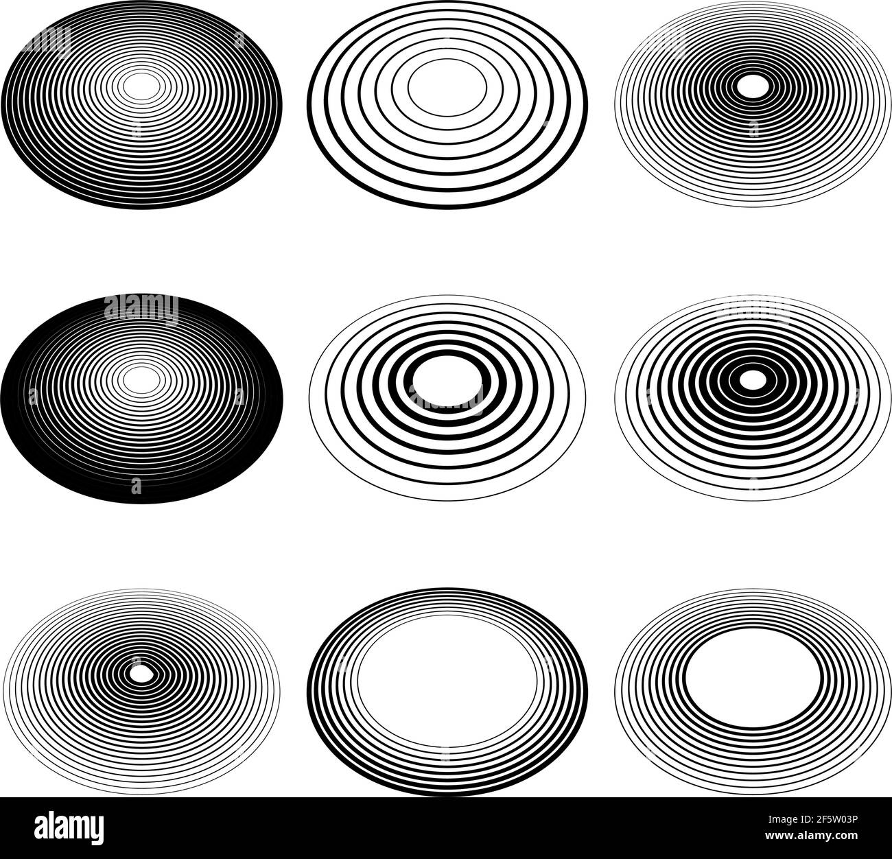 Radial, concentric, radiating rings, circles vector element set — Stock ...