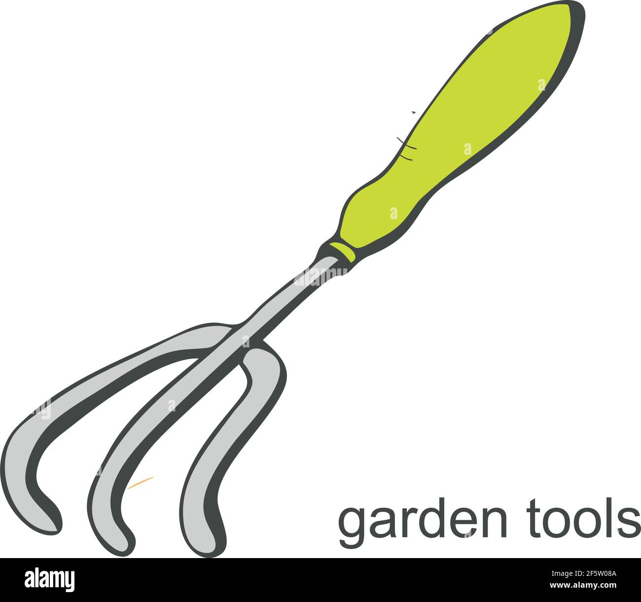 Garden small rake in doodle style on white background. Vector ...