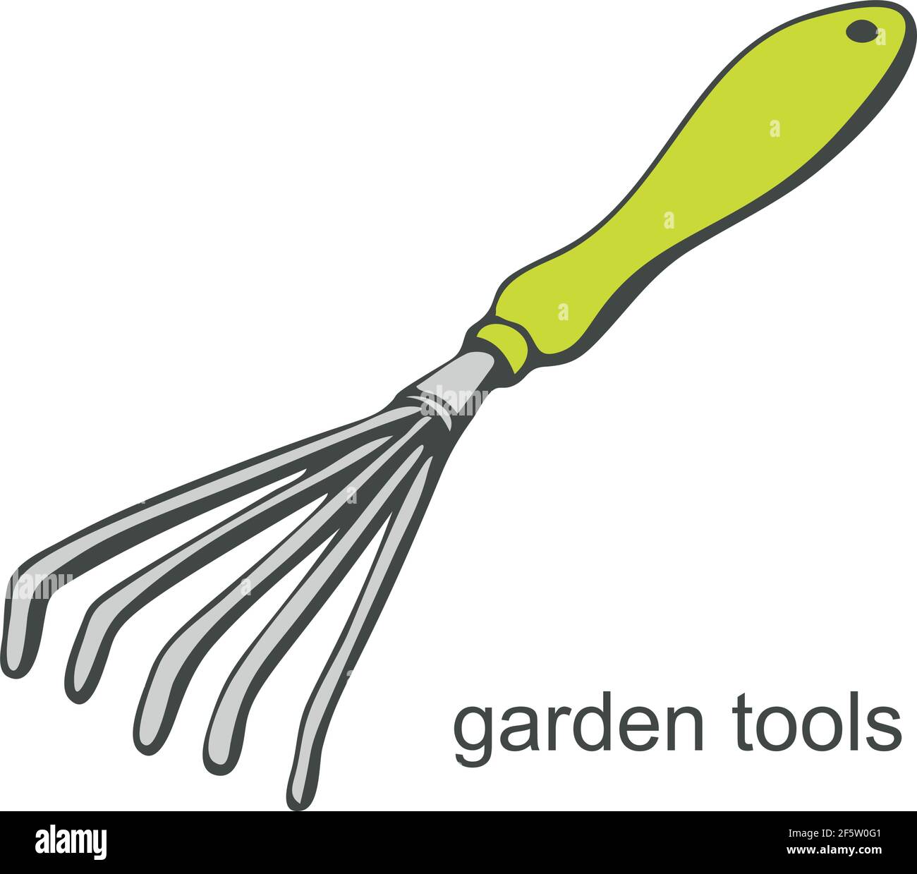 Garden small rake in doodle style on white background. Vector ...