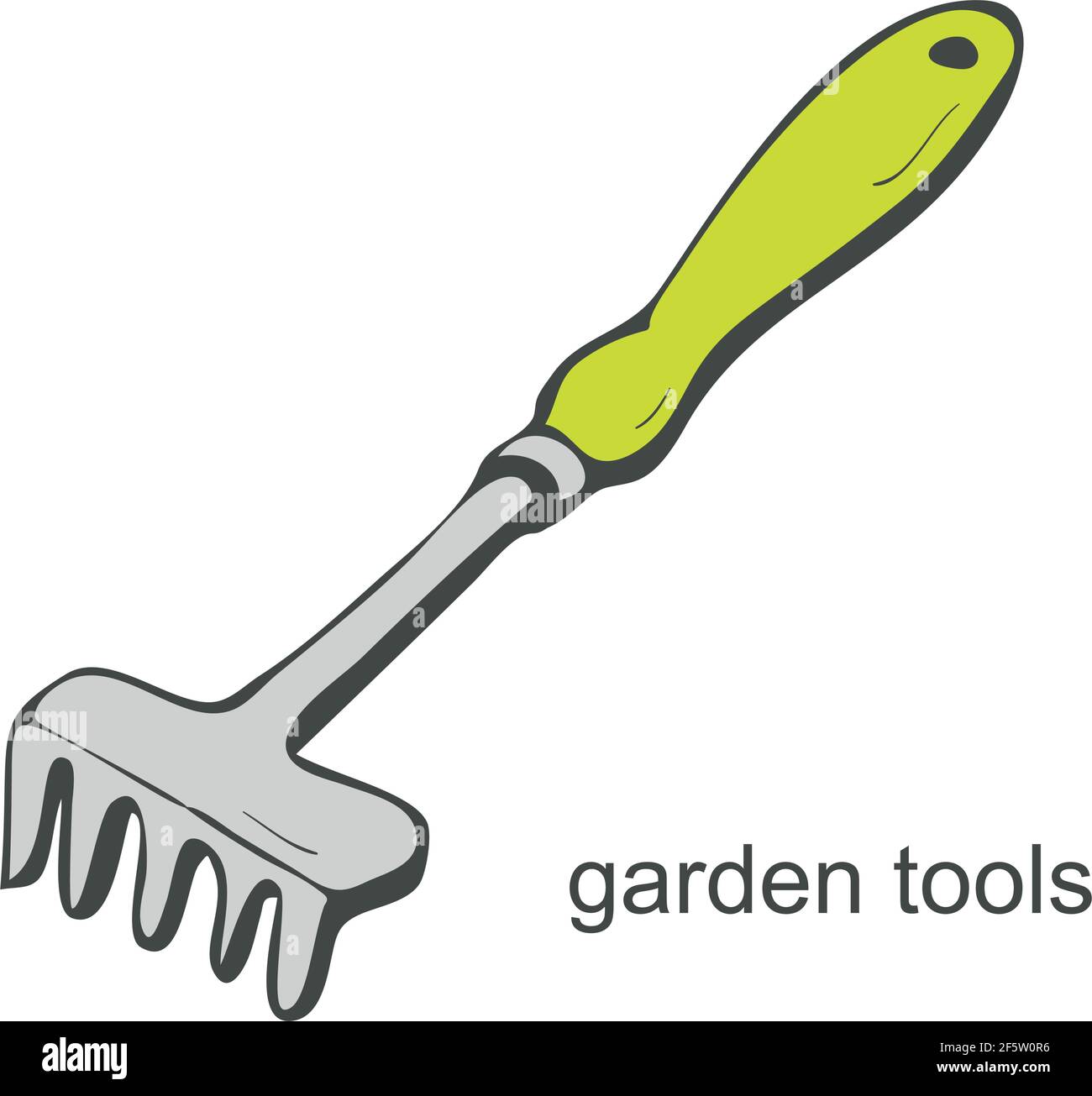 Garden small rake in doodle style on white background. Vector ...