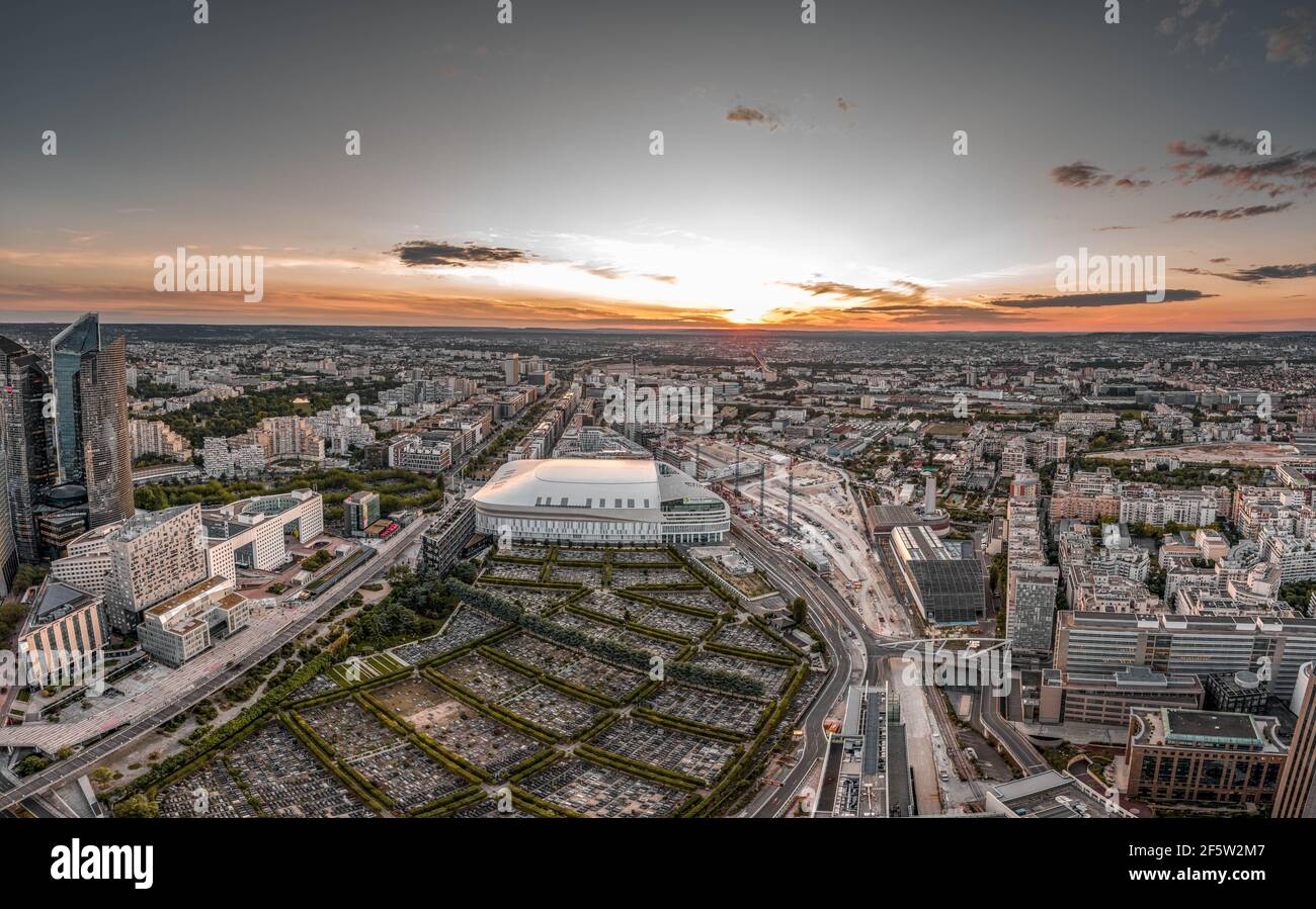 Paris, France - Jun 20, 2020: Aerial drone shot of La Defense post ...