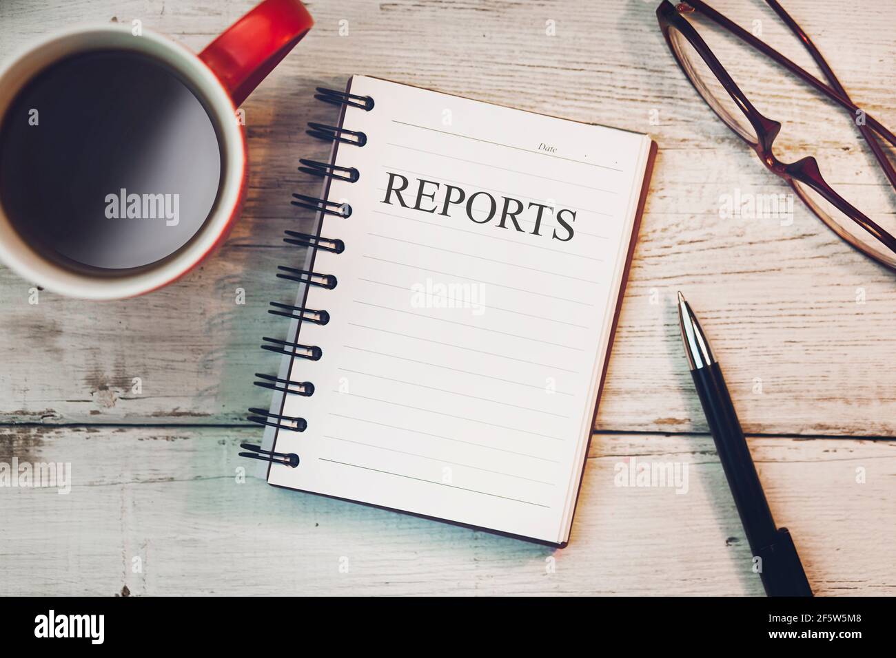 Notebook with fountain pen written word Report Stock Photo - Alamy
