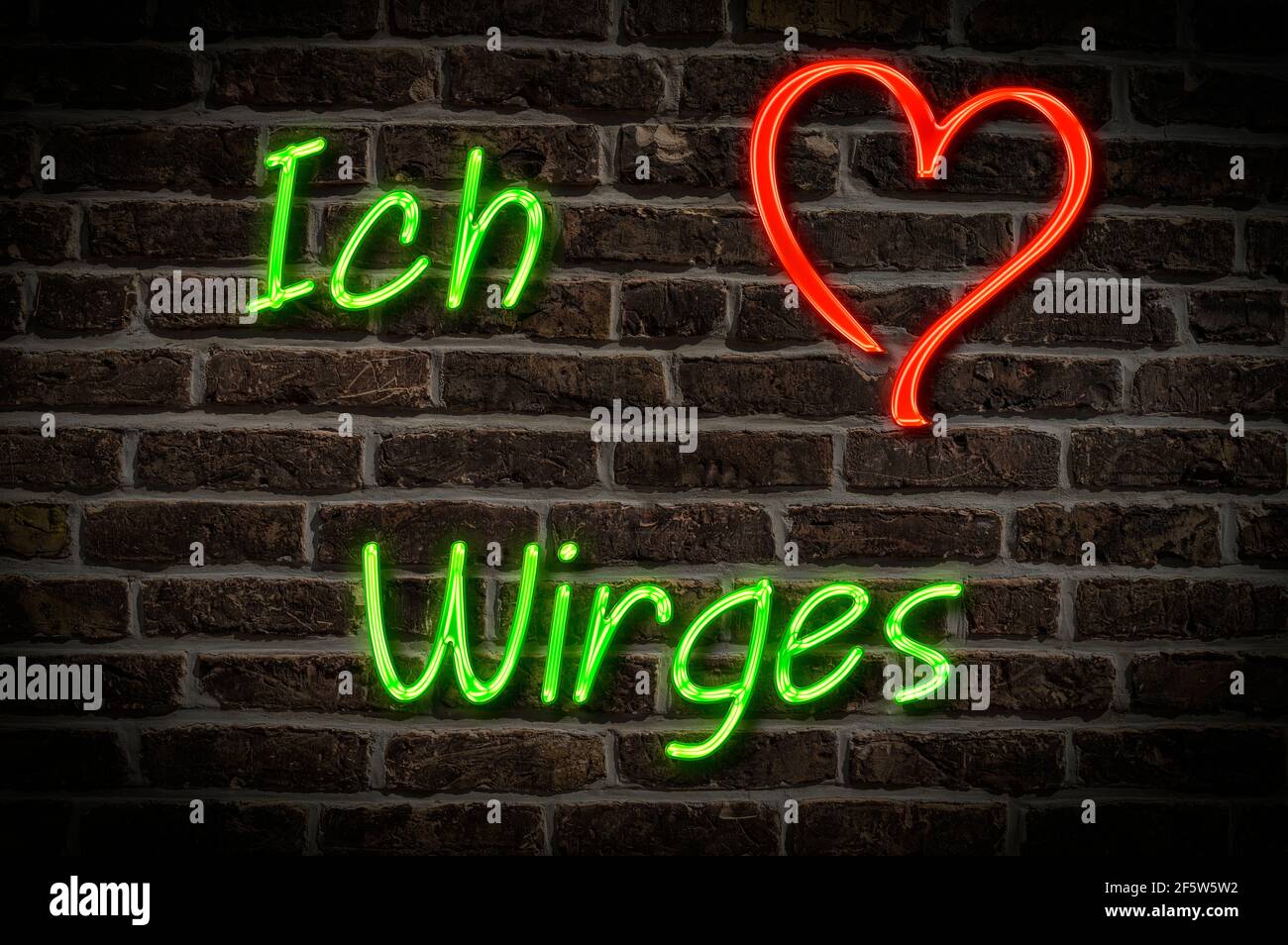 Leuchtreklame, Ich liebe Wirges, Rheinland-Pfalz, Deutschland, Europa ...