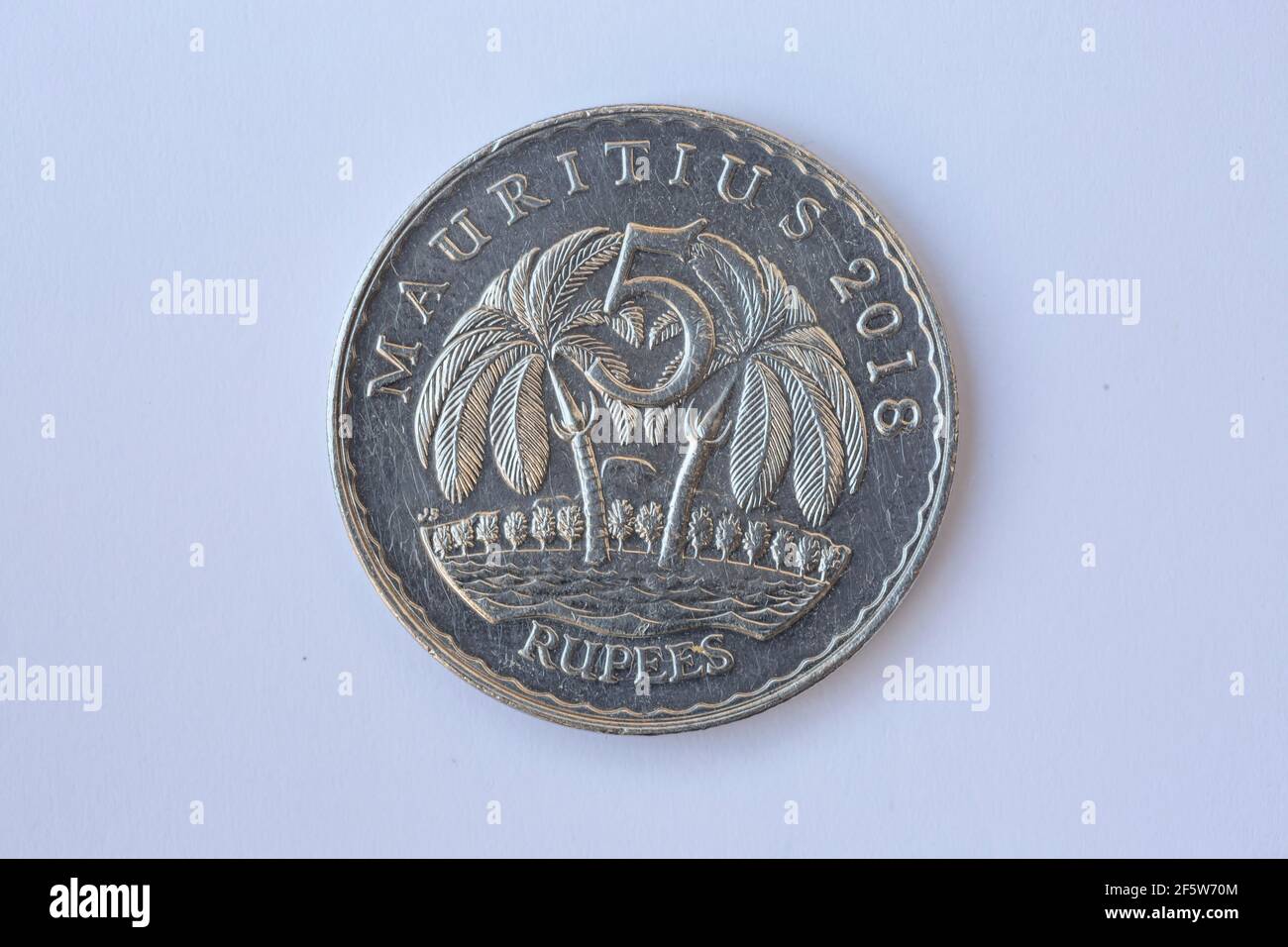 Five rupees coin of Mauritius, tail side. Beau Bassin, Mauritius Stock ...