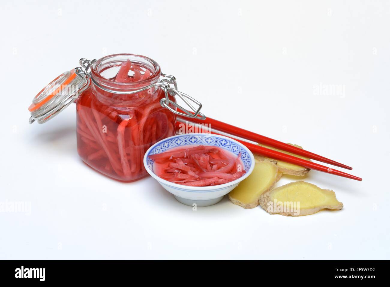 Pickled ginger in glass and peel, ginger slices, Germany Stock Photo ...