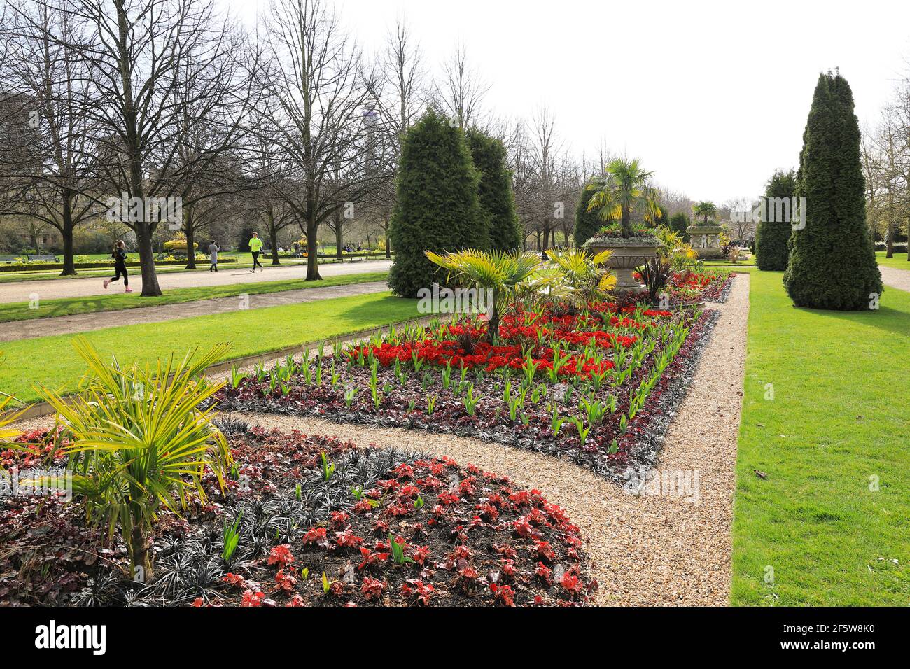 Early spring sunshine in the formal Avenue Gardens in Regents Park ...