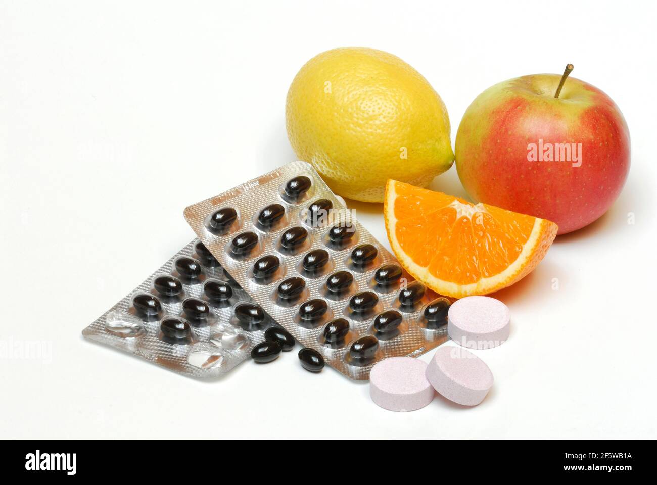 Fruit and food supplements, orange, lemon, apple, dragees, effervescent ...