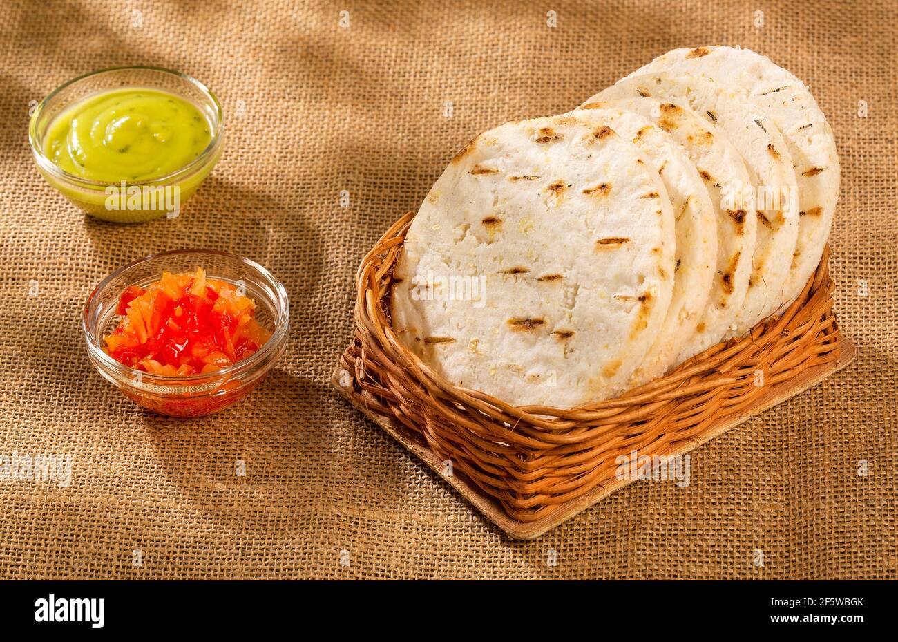 Delicious Colombian corn arepas with hogao - Colombian Breakfast Stock ...