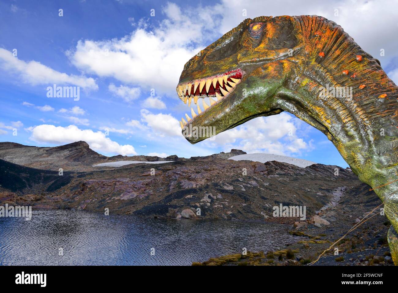 Life-size figure of a dinosaur at the highest site in the world ...