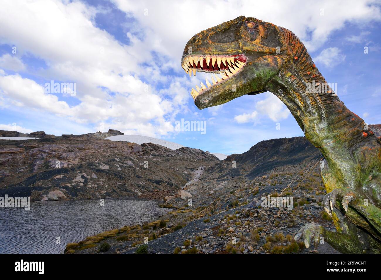Life-size figure of a dinosaur at the highest site in the world ...