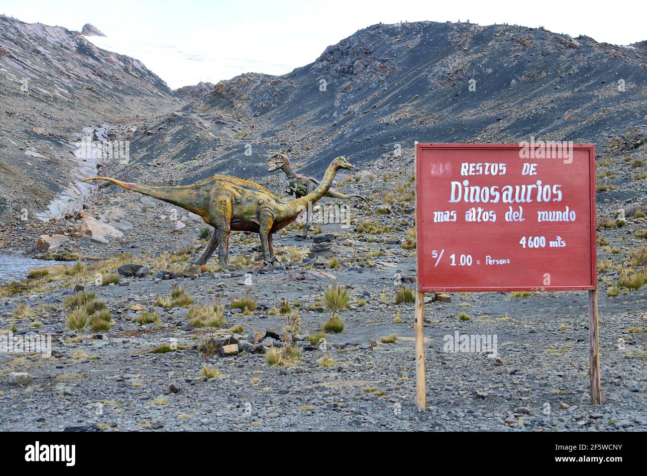 Life-size figure of a dinosaur at the highest site in the world ...