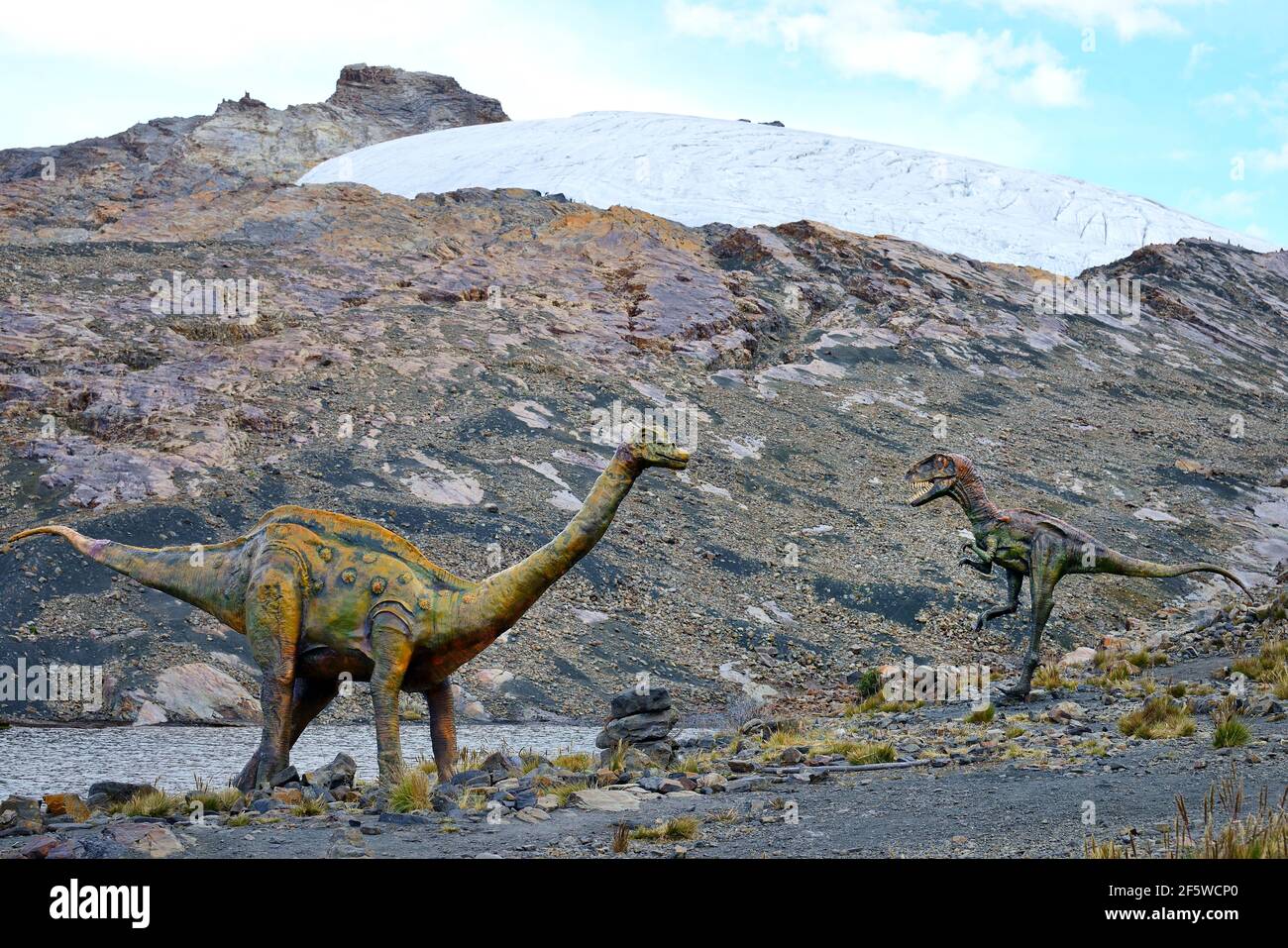 Life-size figure of a dinosaur at the highest site in the world ...