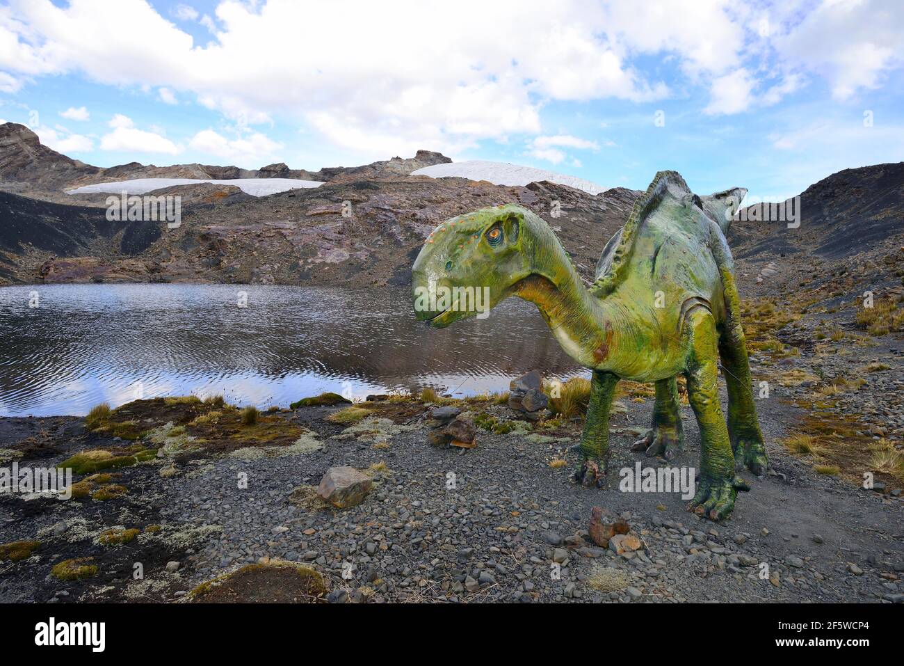 Life-size figure of a dinosaur at the highest site in the world ...