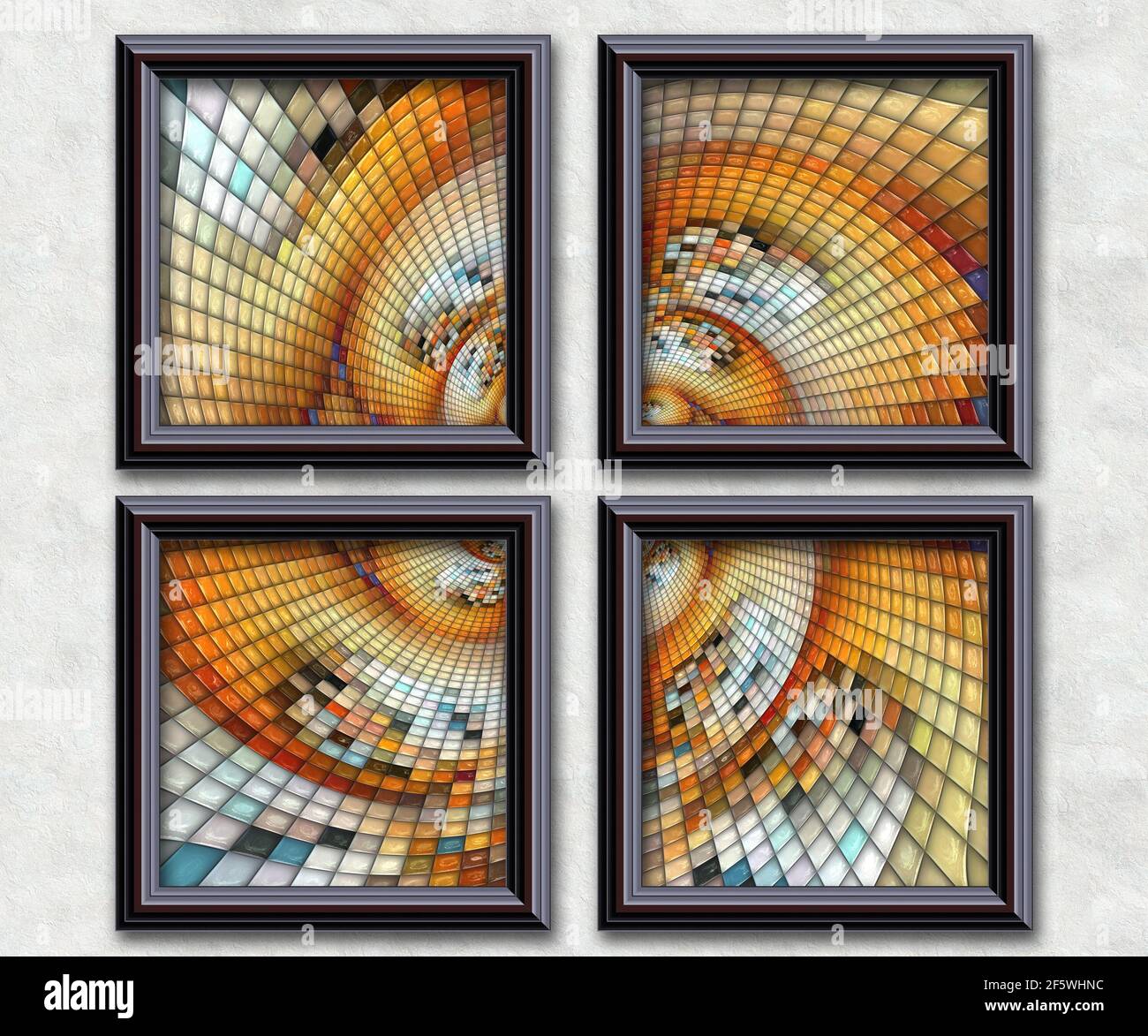 3D rendering puff pixels artwork gallery in elegant frames Stock Photo ...