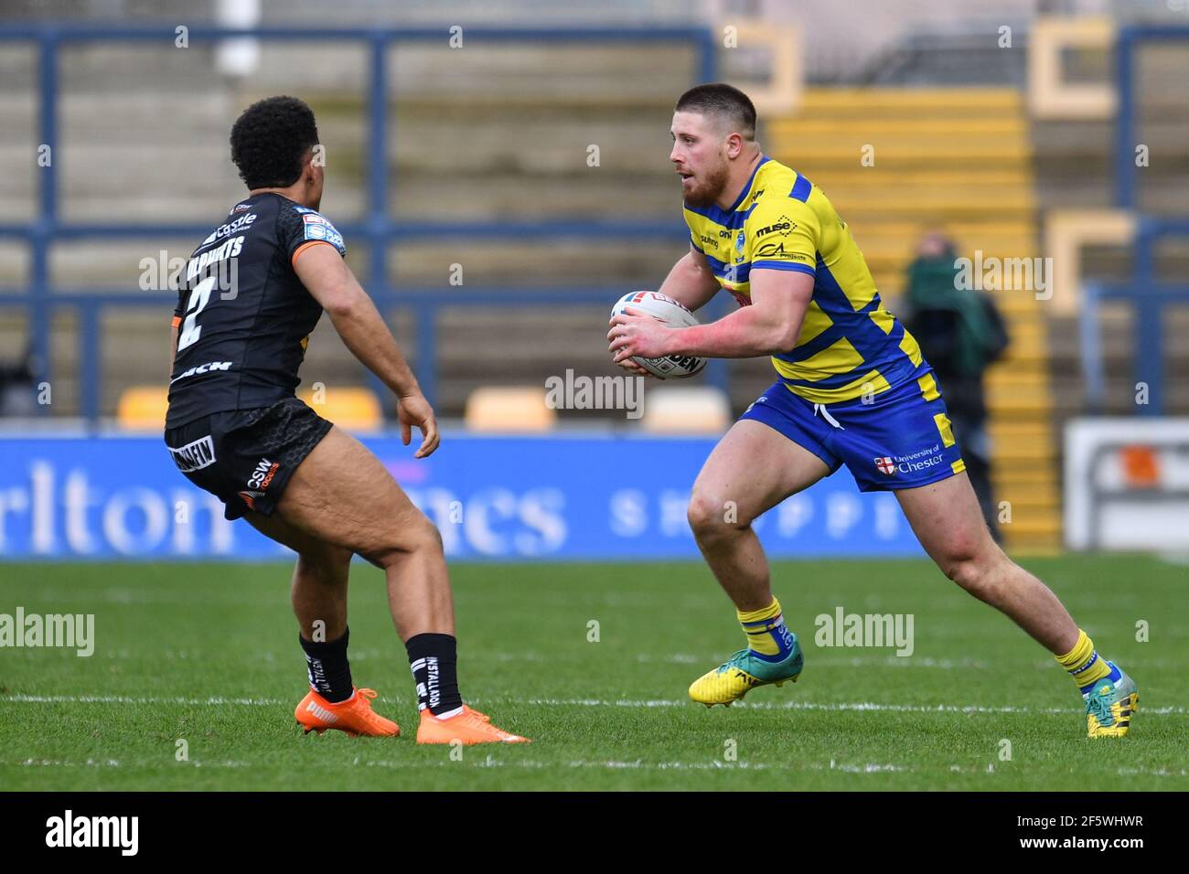 Leeds, UK. 28th Mar, 2021. Tom Lineham (2) of Warrington Wolves in ...