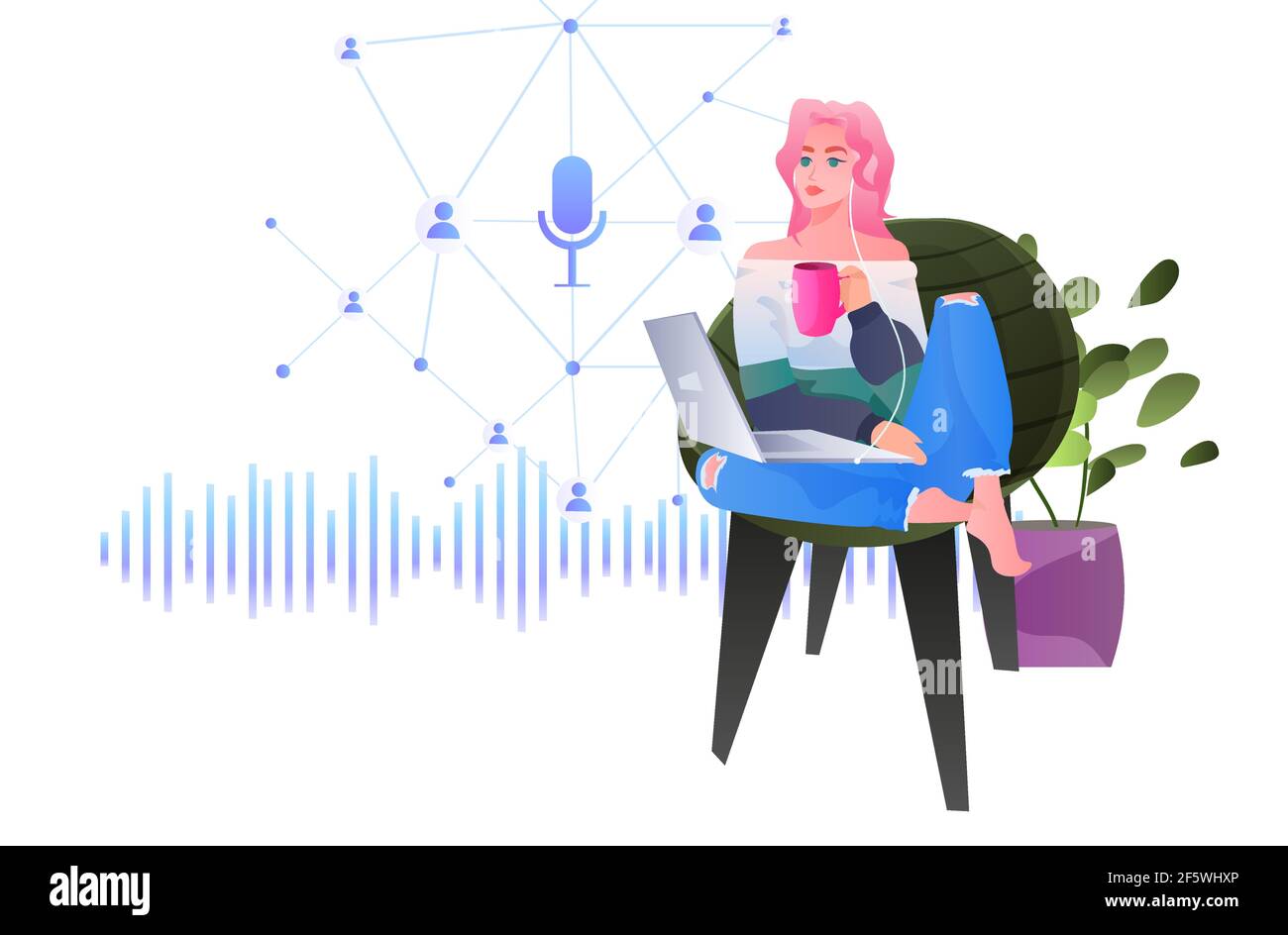 woman communicate voice messages audio chat application social media ...