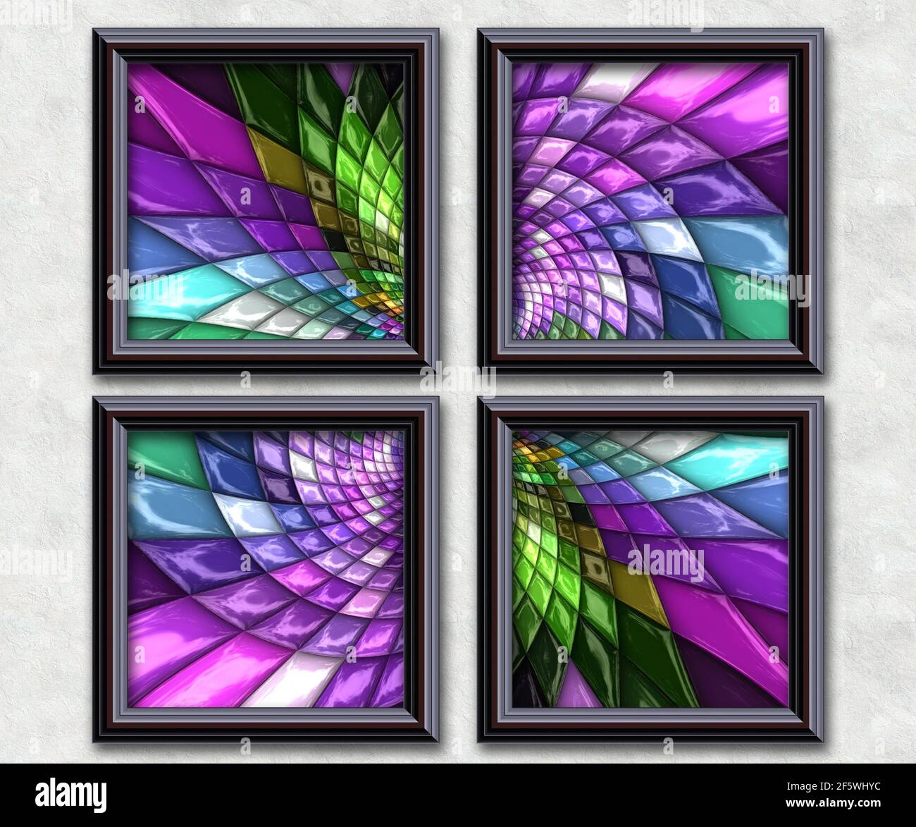 3D rendering puff pixels artwork gallery in elegant frames Stock Photo ...