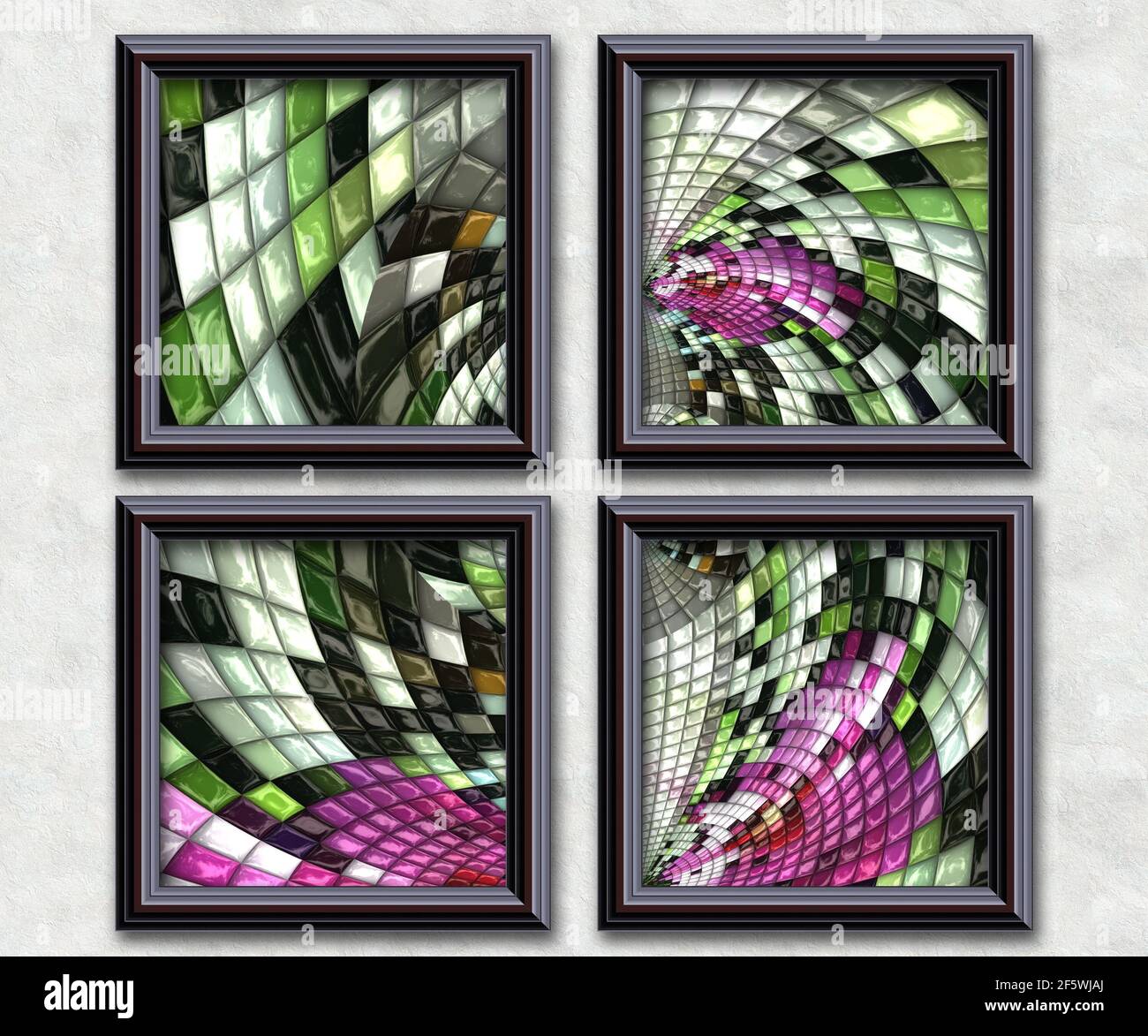 3D rendering puff pixels artwork gallery in elegant frames Stock Photo ...