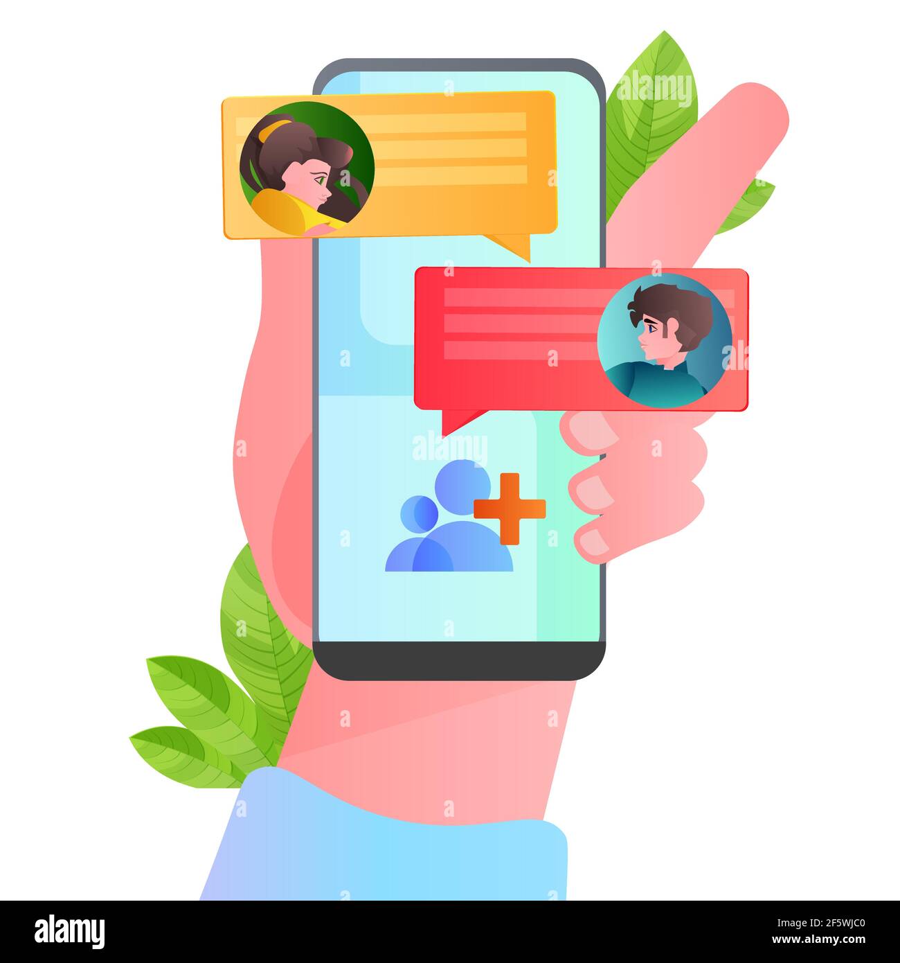 human hand using mobile chatting ap on smartphone screen social media ...