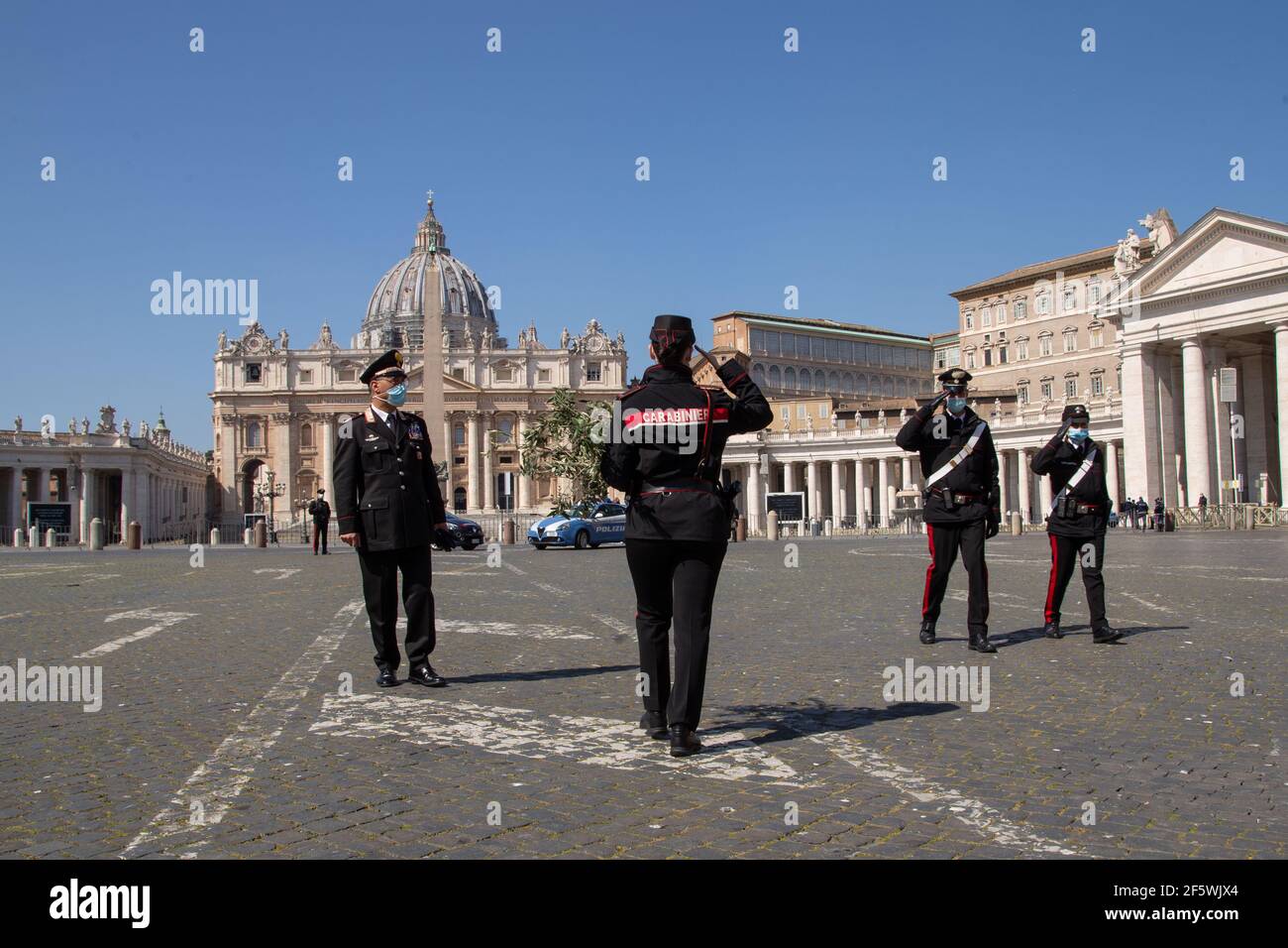 A carabiniere woman with an olive branch greets her carabinieri ...