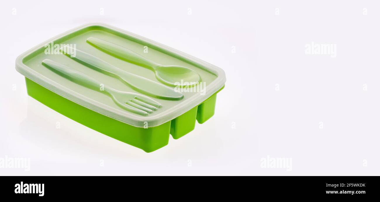 Plastic container to store cutlery - Text space Stock Photo - Alamy