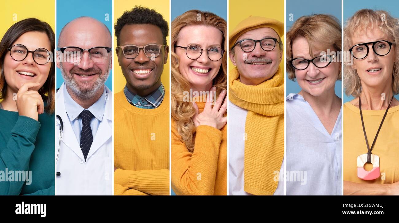 Collage Of Smiling Portraits Of Mixed Age Group Men And Women In